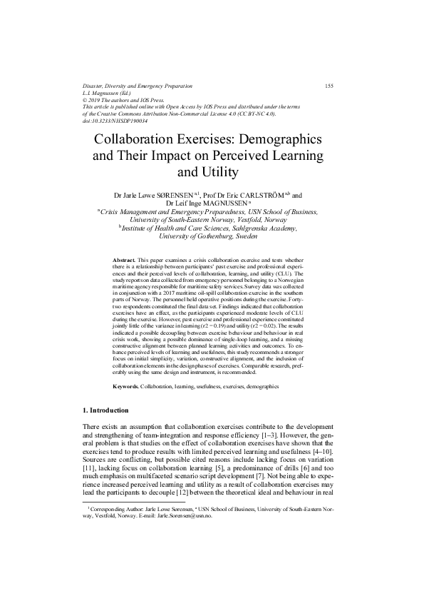 (PDF) Collaboration Exercises: Demographics and Their impact on Perceived Learning and utility