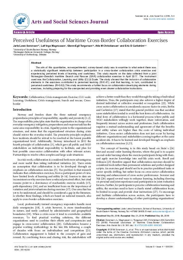 (PDF) Perceived Usefulness of Maritime Cross-Border Collaboration Exercises