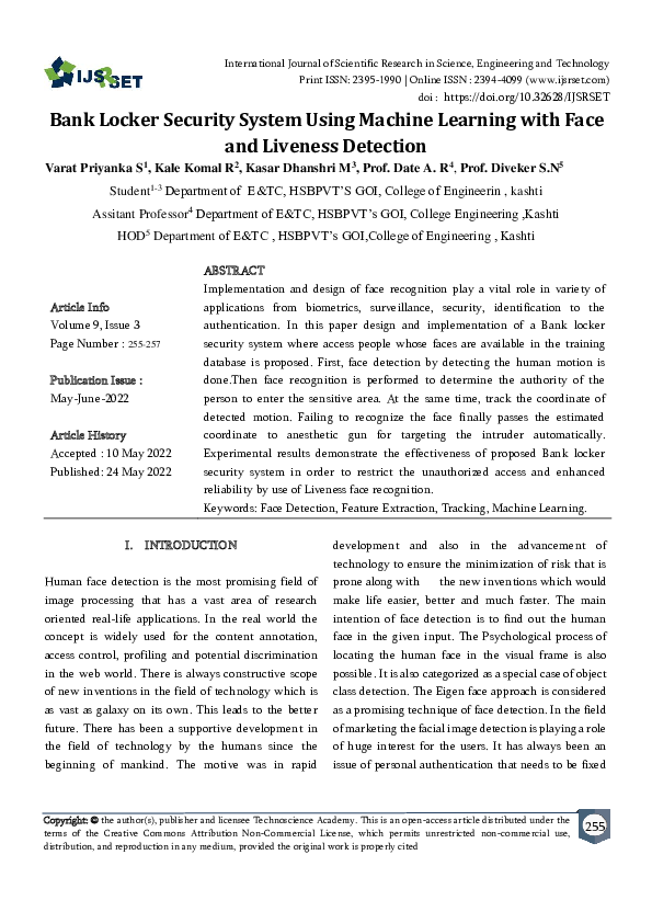Pdf Bank Locker Security System Using Machine Learning With Face And Liveness Detection