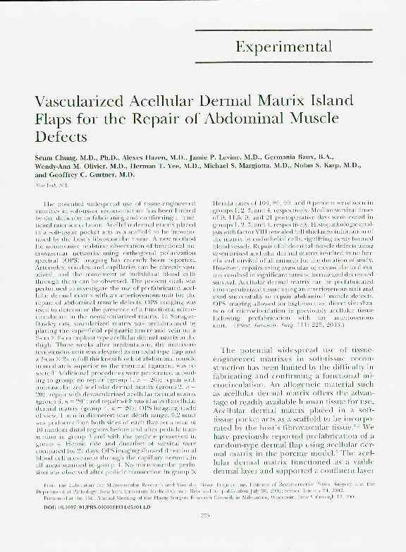 (PDF) Vascularized Acellular Dermal Matrix Island Flaps for the Repair ...