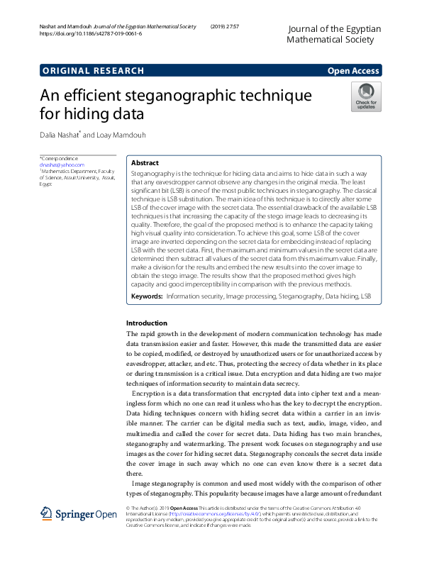 Pdf An Efficient Steganographic Technique For Hiding Data
