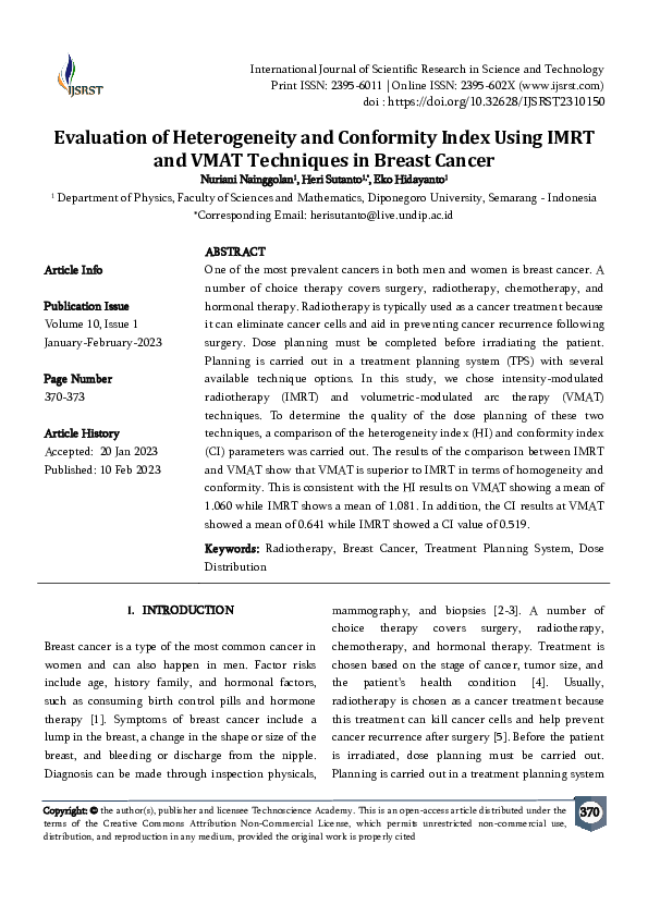 (PDF) Evaluation of Heterogeneity and Conformity Index Using IMRT and VMAT Techniques in Breast ...