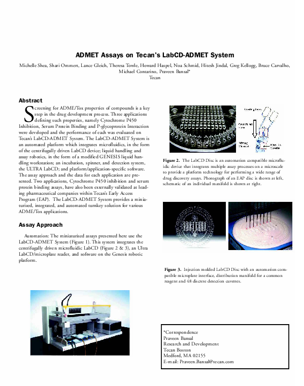 (PDF) ADMET Assays on Tecan's LabCD-ADMET System