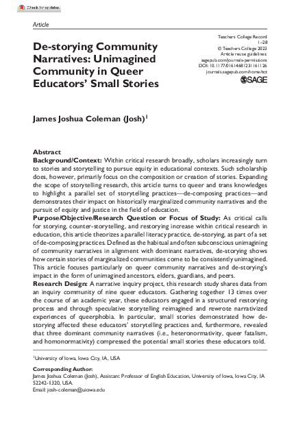 (PDF) De-storying Community Narratives: Unimagined Community in Queer ...