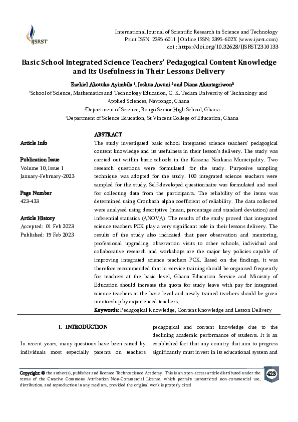 (PDF) Basic School Integrated Science Teachers’ Pedagogical Content ...