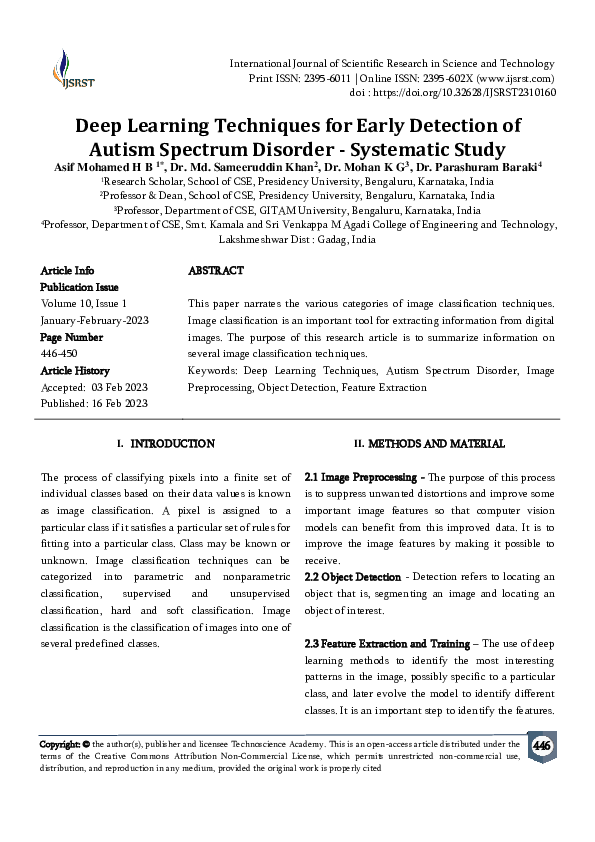 (PDF) Deep Learning Techniques for Early Detection of Autism Spectrum Disorder - Systematic Study