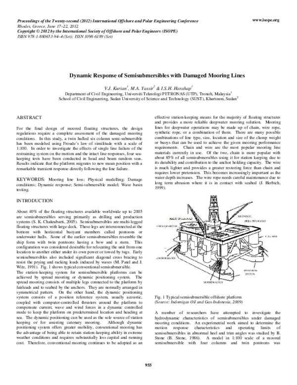 (PDF) Dynamic Response of Semisubmersibles with Damaged Mooring Lines