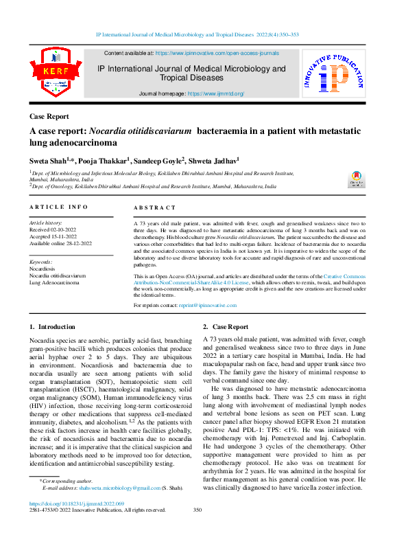 (PDF) A case report: Nocardia otitidiscaviarum bacteraemia in a patient ...