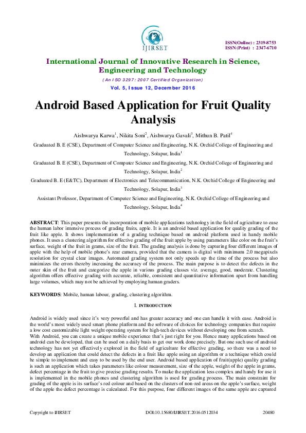 (PDF) Android Based Application for Fruit Quality Analysis