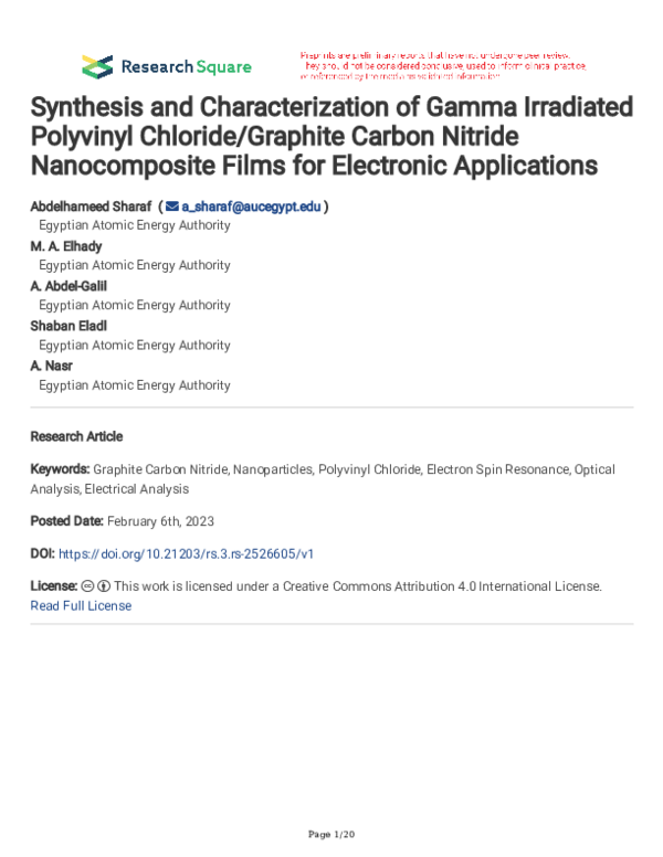 (PDF) Synthesis and Characterization of Gamma Irradiated Polyvinyl Chloride/Graphite Carbon ...