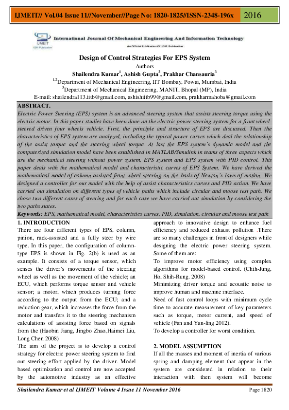 (PDF) Design of Control Strategies For EPS System