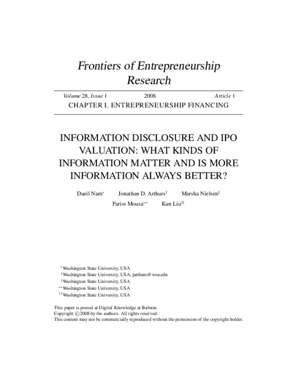 (PDF) Information Disclosure and IPO Valuation: What Kinds of ...