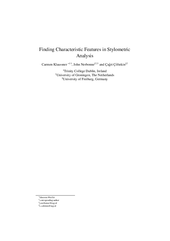 (PDF) Finding characteristic features in stylometric analysis