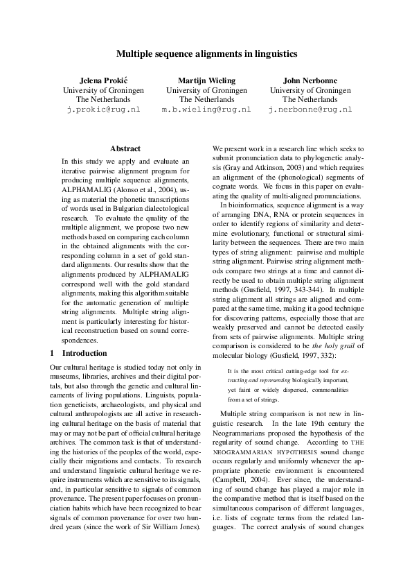 (PDF) Multiple sequence alignments in linguistics