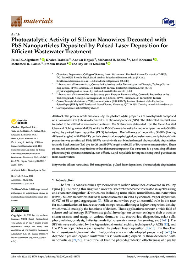 (PDF) Photocatalytic Activity of Silicon Nanowires Decorated with PbS Nanoparticles Deposited by ...