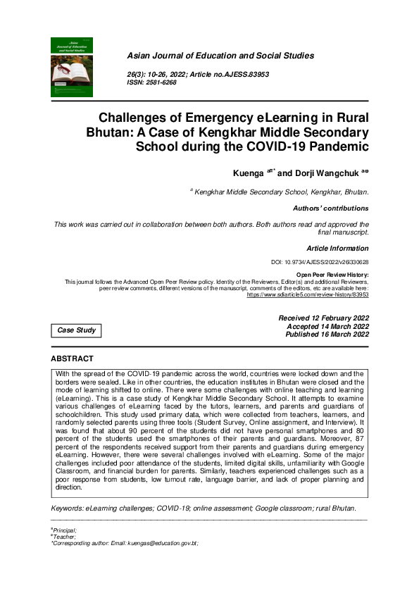 (PDF) Challenges of Emergency eLearning in Rural Bhutan: A Case of ...