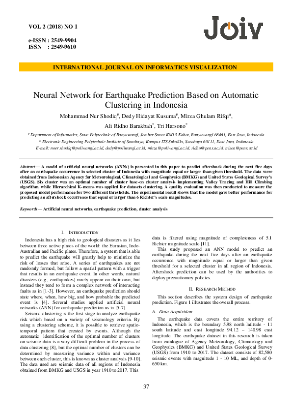 (PDF) Neural Network for Earthquake Prediction Based on Automatic Clustering in Indonesia