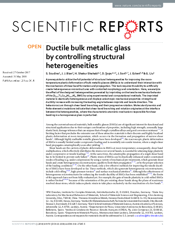 (PDF) Ductile bulk metallic glass by controlling structural heterogeneities