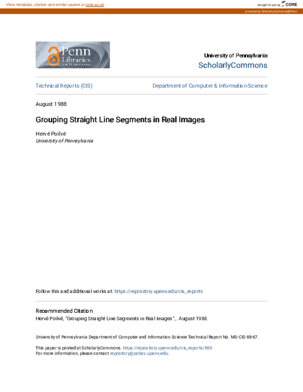 (PDF) Grouping Straight Line Segments in Real Images