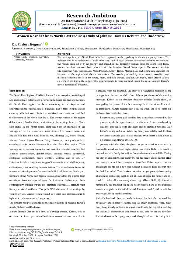 (PDF) Women Novelist from North East India: A study of Jahnavi Barua’s ...