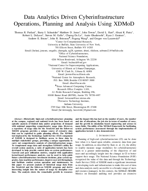 (PDF) Data analytics driven cyberinfrastructure operations, planning and analysis using XDMoD