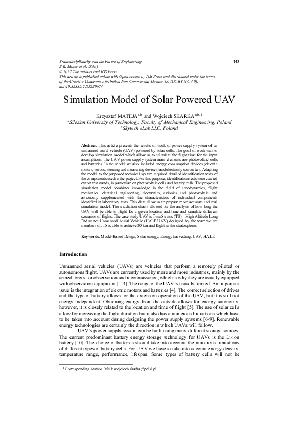 (PDF) Simulation Model of Solar Powered UAV