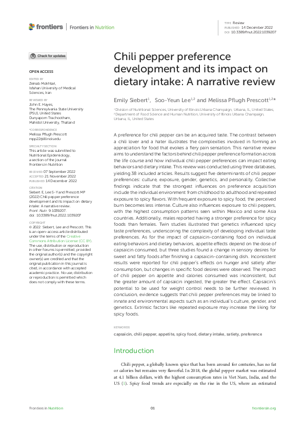 (PDF) Chili pepper preference development and its impact on dietary ...