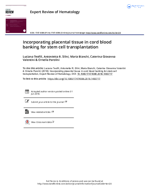 (PDF) Incorporating placental tissue in cord blood banking for stem ...