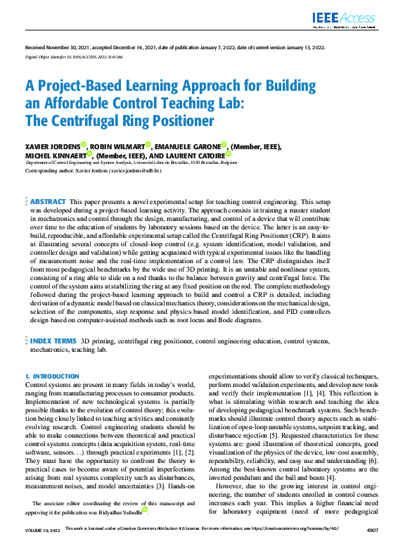 (PDF) A Project-Based Learning Approach for Building an Affordable Control Teaching Lab: The ...