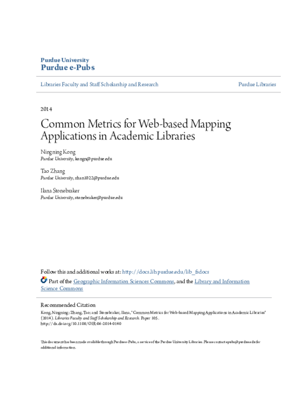 (PDF) Common metrics for web-based mapping applications in academic libraries