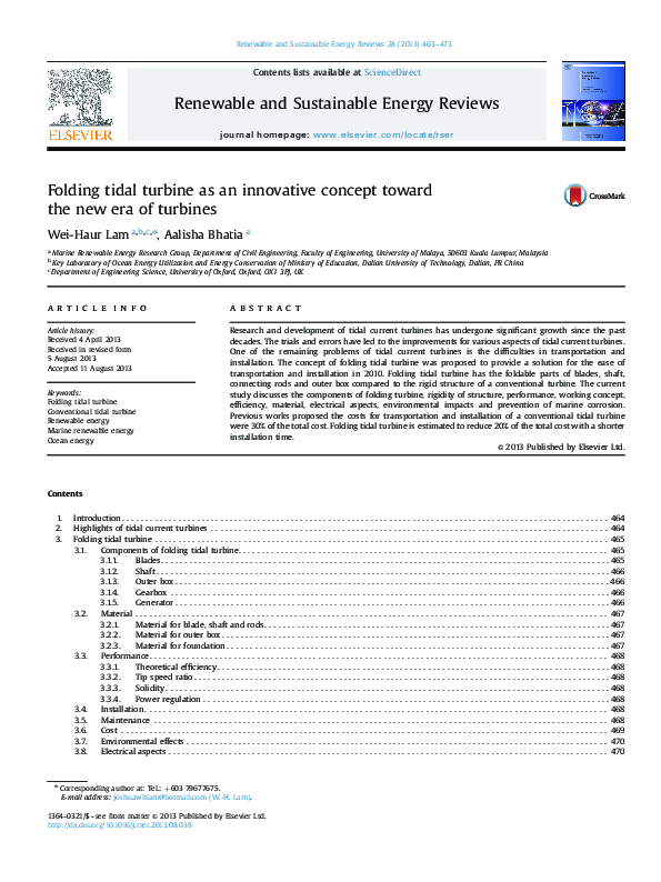 (PDF) Folding tidal turbine as an innovative concept toward the new era of turbines | English ...