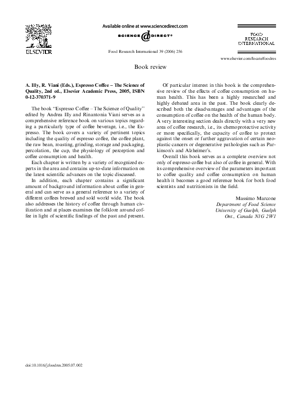 (PDF) Andrea Illy and Rinantonio Viani, Editors, Espresso Coffee – The ...
