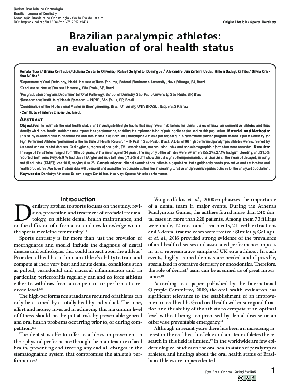 (PDF) Brazilian paralympic athletes: an evaluation of oral health status