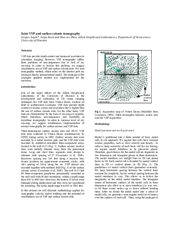 (PDF) Joint VSP and surface seismic tomography