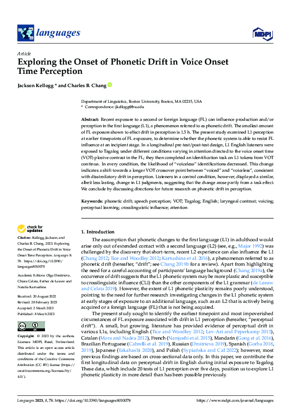 (PDF) Exploring the onset of phonetic drift in voice onset time perception