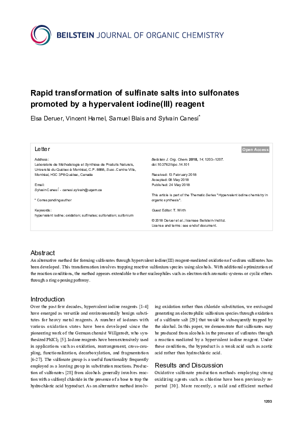 (PDF) Rapid transformation of sulfinate salts into sulfonates promoted ...