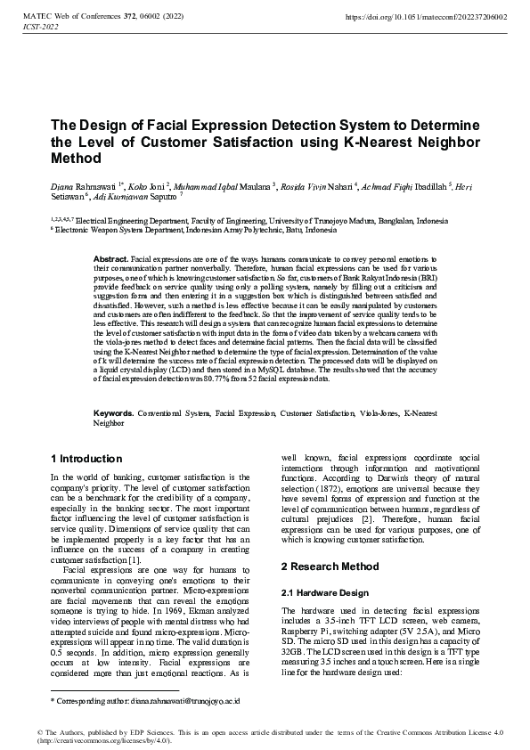 (PDF) The Design of Facial Expression Detection System to Determine the ...