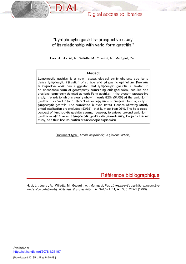 (PDF) Lymphocytic gastritis--prospective study of its relationship with ...