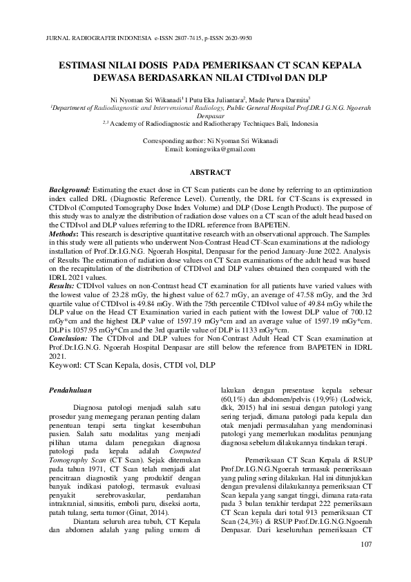 (PDF) ESTIMASI NILAI DOSIS PADA PEMERIKSAAN CT SCAN KEPALA DEWASA ...