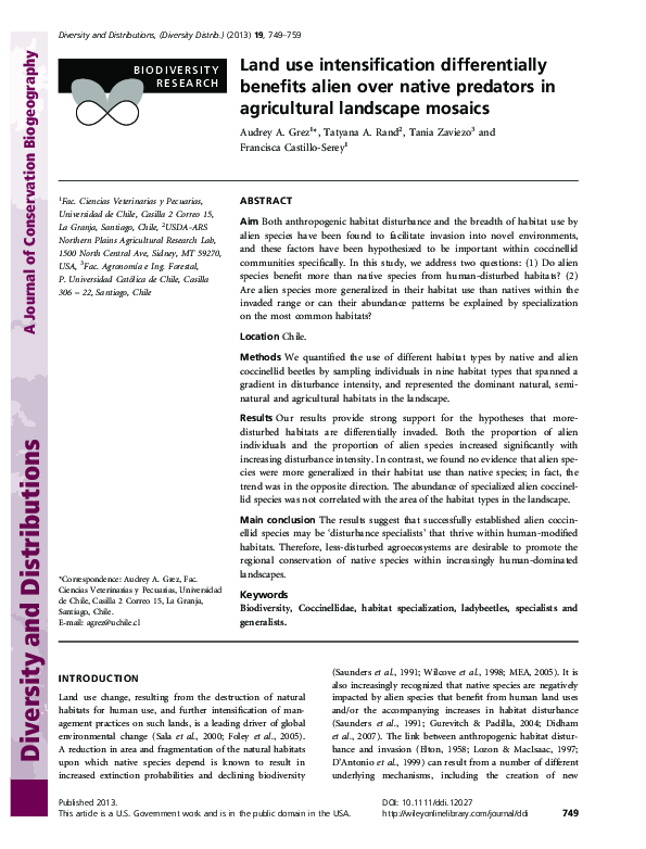 (PDF) Land use intensification differentially benefits alien over ...