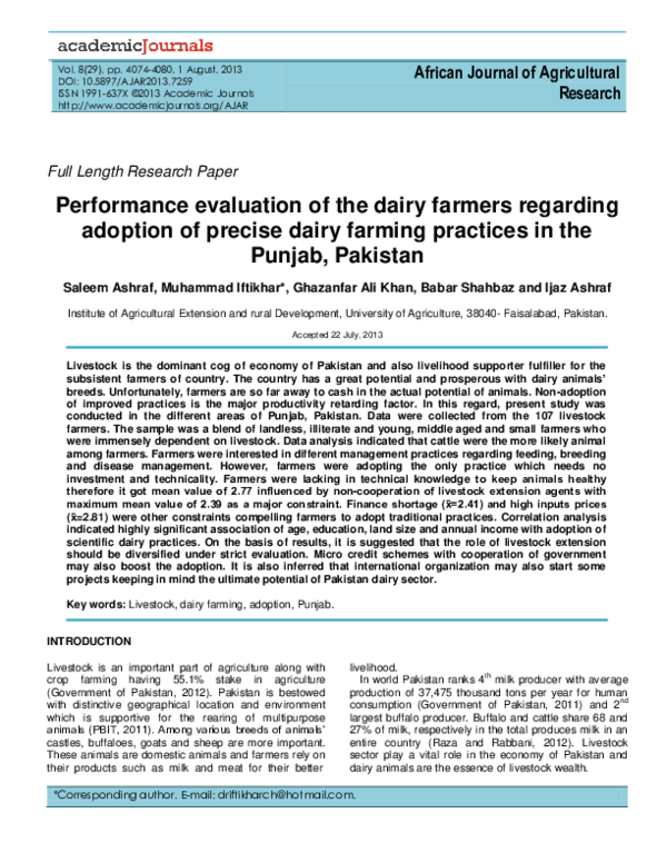 (PDF) Performance evaluation of the dairy farmers regarding adoption of precise dairy farming ...