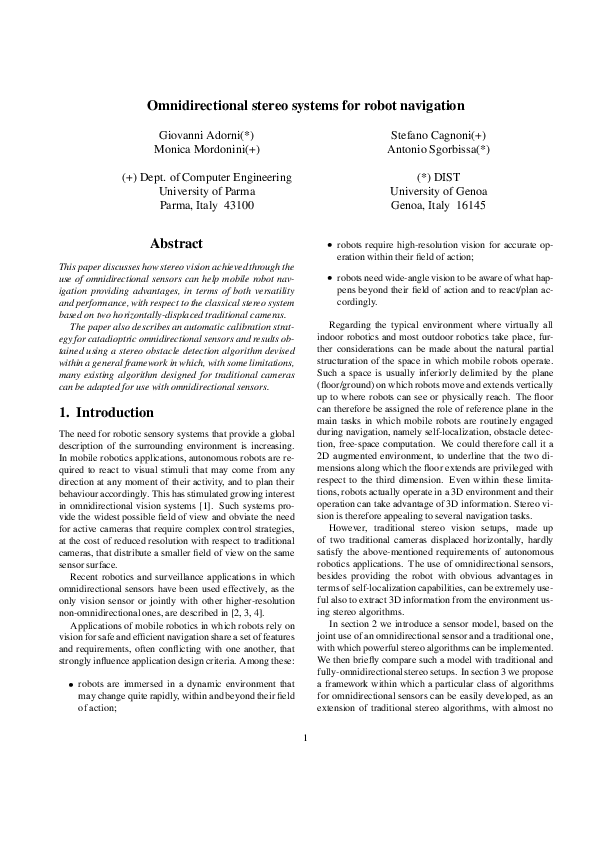 (PDF) Omnidirectional stereo systems for robot navigation