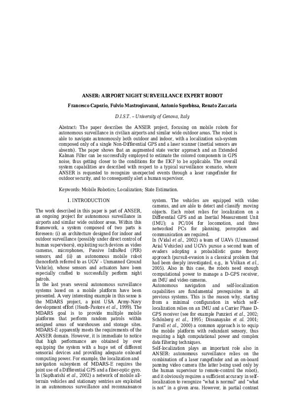 (PDF) Anser: Airport Night Surveillance Expert Robot | Antonio Sgorbissa - Academia.edu