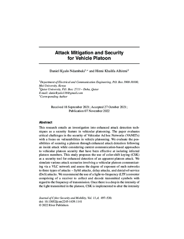 Pdf Attack Mitigation And Security For Vehicle Platoon