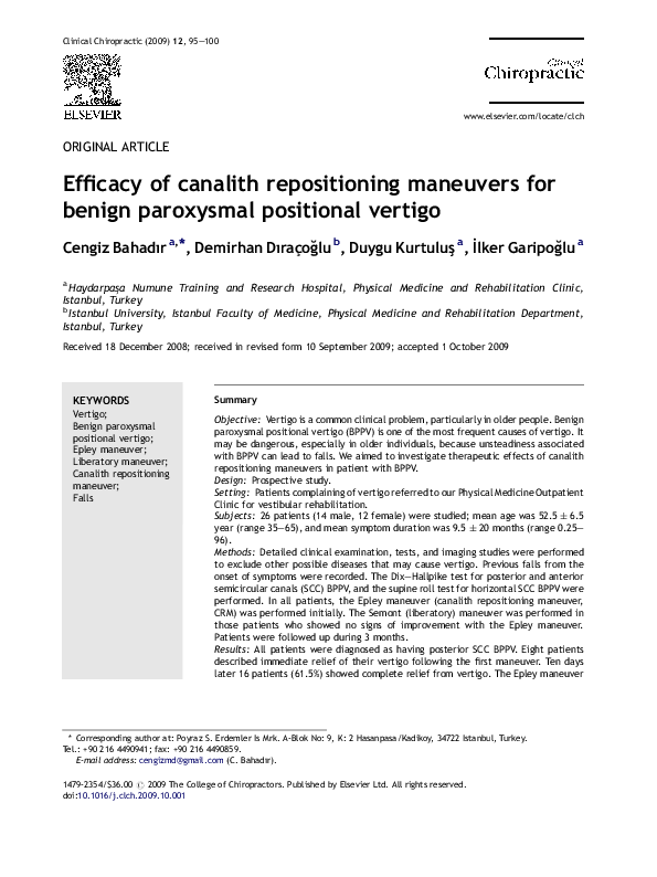 (PDF) Efficacy of canalith repositioning maneuvers for benign ...