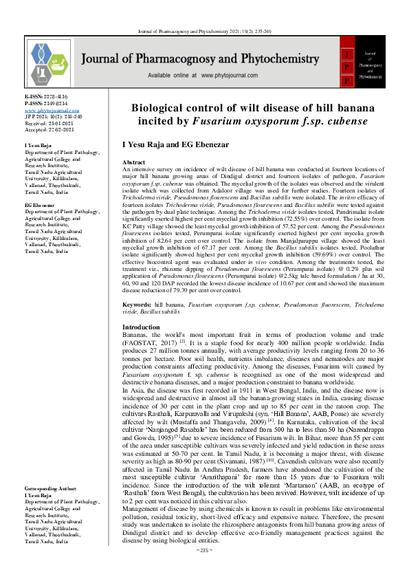 (PDF) Biological control of wilt disease of hill banana incited by Fusarium oxysporum f.sp. cubense