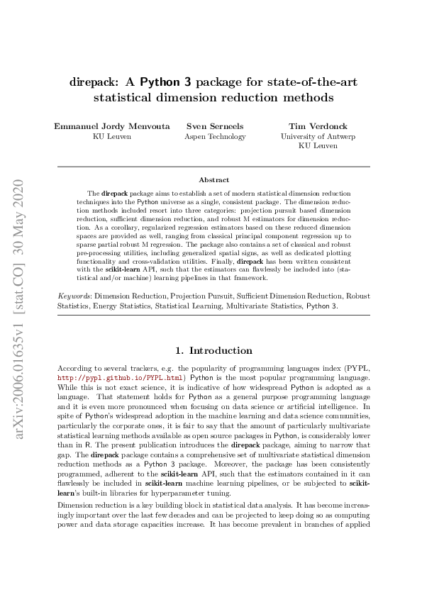 (PDF) direpack: A Python 3 package for state-of-the-art statistical dimensionality reduction methods
