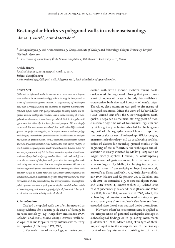(PDF) Rectangular Blocks vs Polygonal Walls in Archaeoseismology