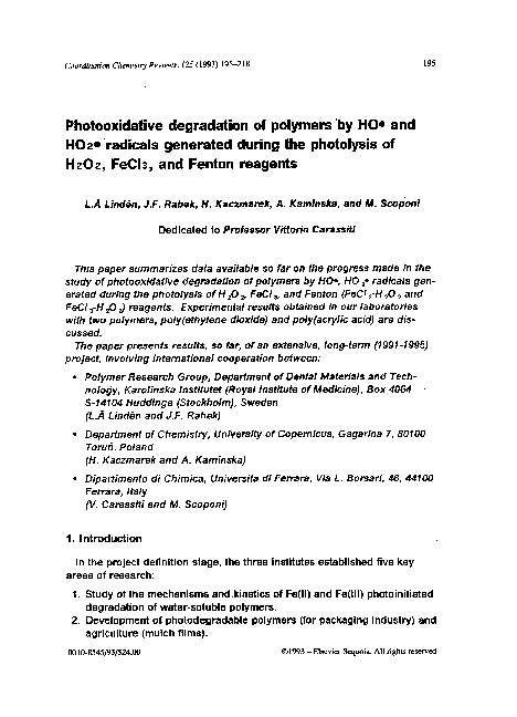 (PDF) Photooxidative degradation of polymers by HOxxx and HO2xxx ...