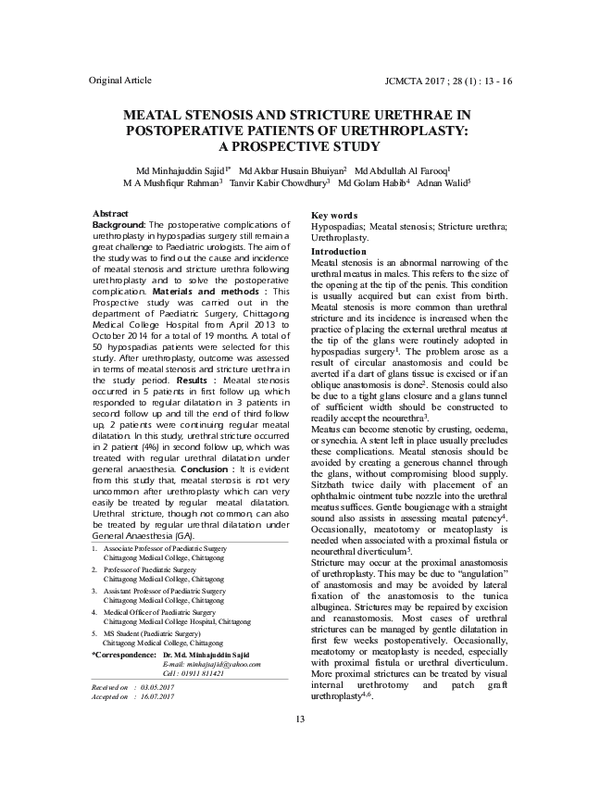 (PDF) Meatal Stenosis and Stricture Urethrae In Postoperative Patients ...